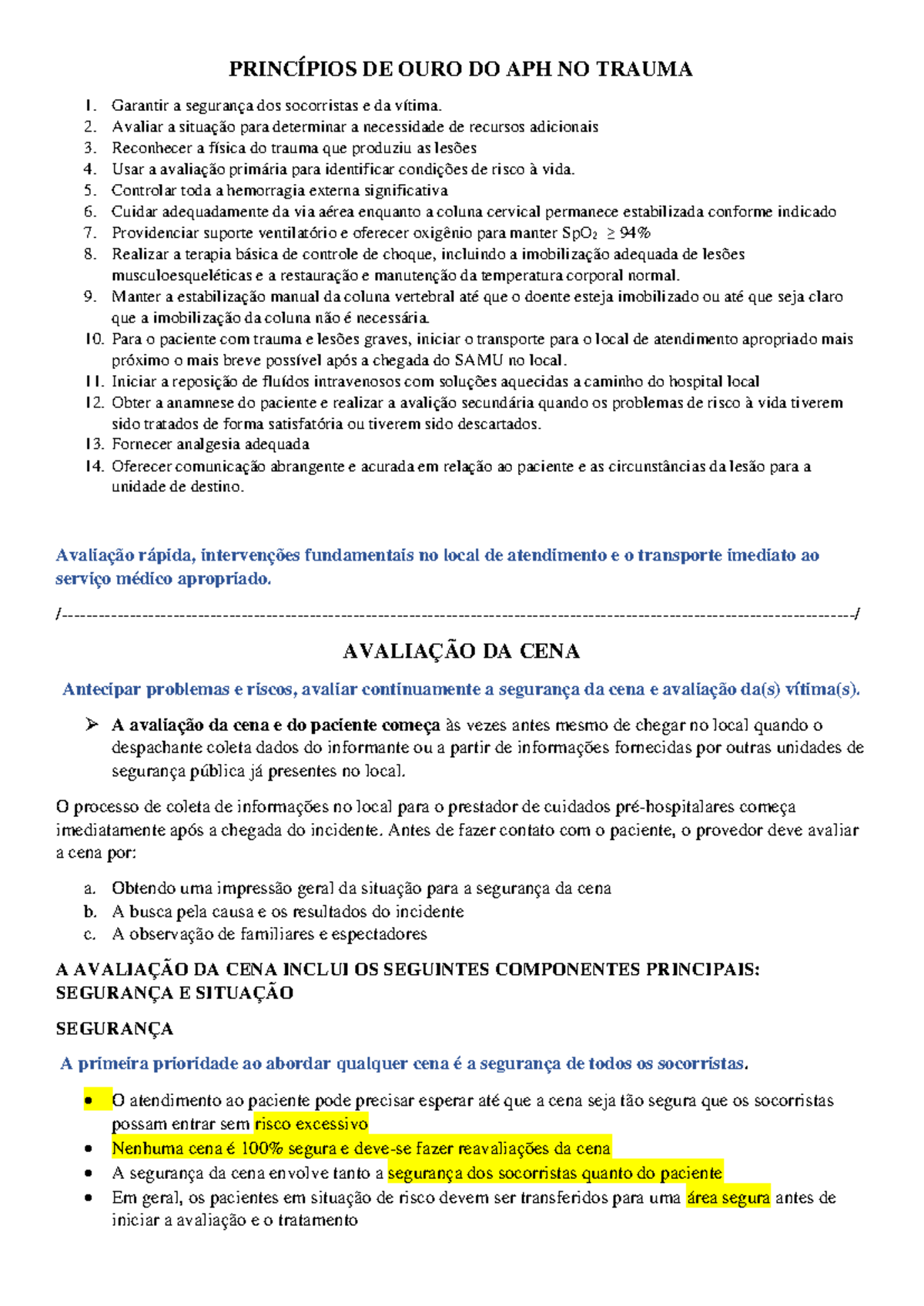 XABCDE no Trauma: Princípios e Avaliação Primária do APH - Studocu