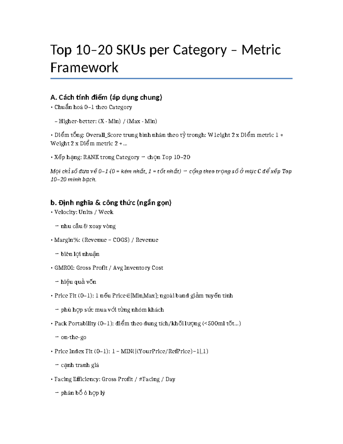 Top SKU Framework (No Seasonality) with Rationale Analysis - Studocu
