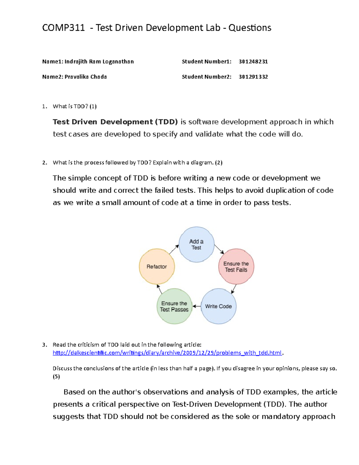 Final Complete Submission A3 TDD Questions - Name1: Indrajith Ram ...