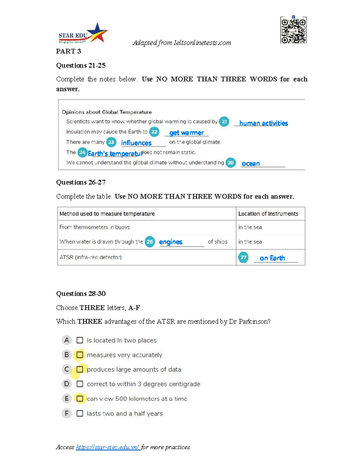 Listening Test 4 - Part 3 & 4 Notes and Questions - Studocu