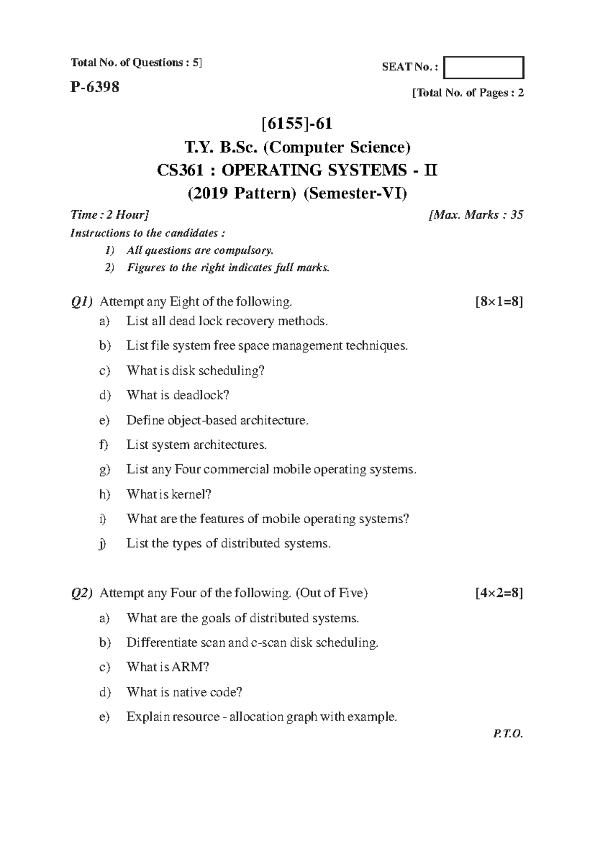 T.Y.B. (C.S.) CS-361: OPERATING SYSTEM II Midterm Exam Questions - Studocu