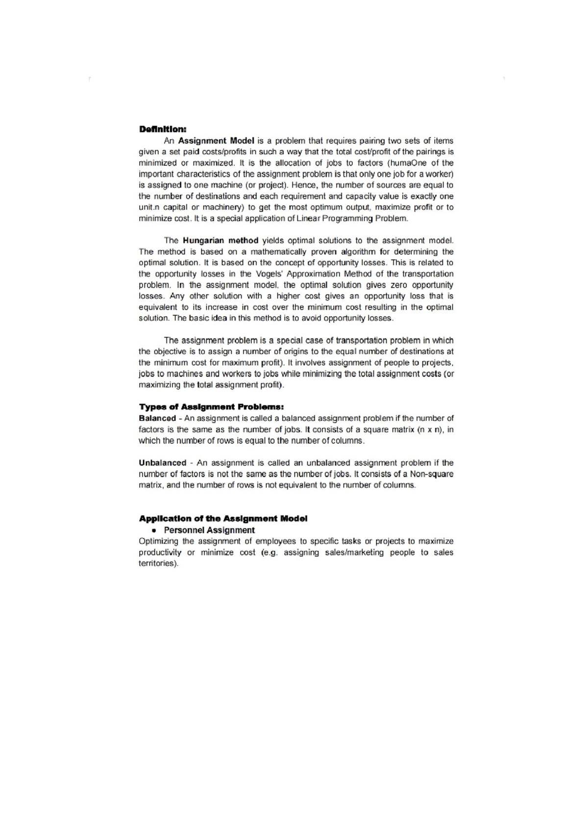 Assignment Model in Linear Programming: Concepts & Applications - Studocu
