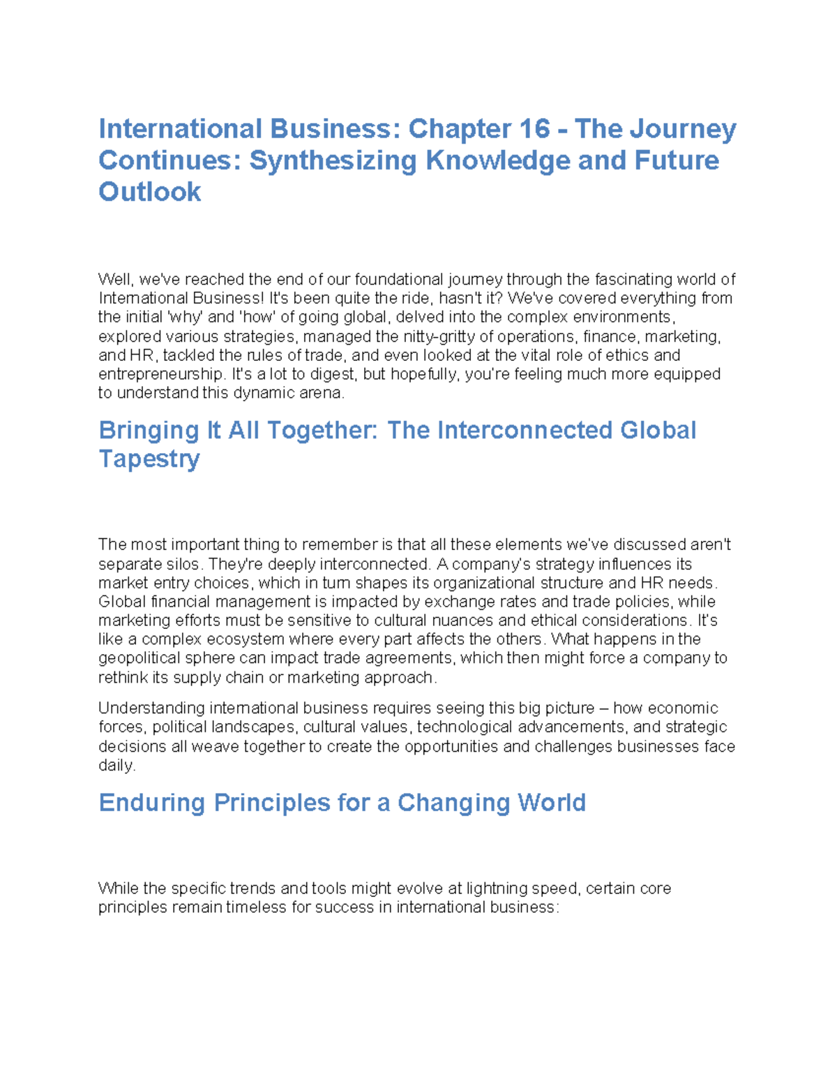 International Business (IB 101): Chapter 16 - Synthesizing Knowledge ...