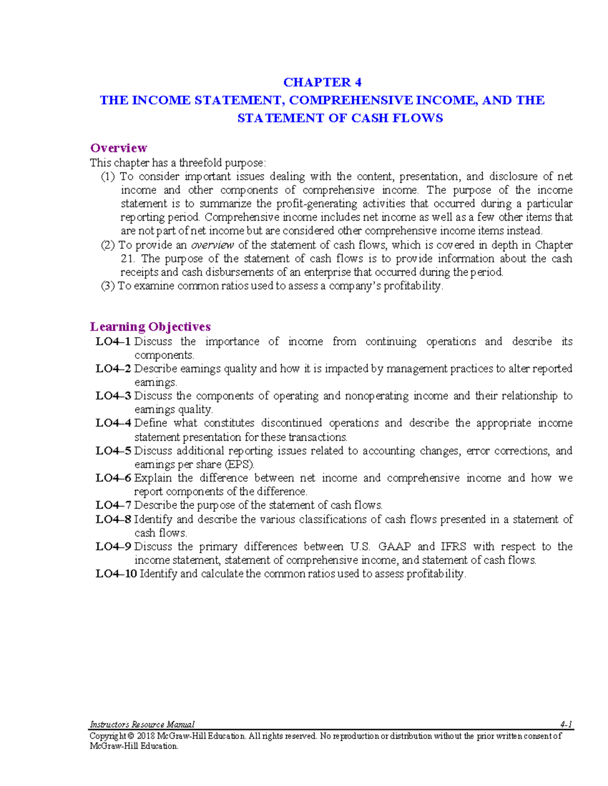 Lecture Outline: Income Statement, Comprehensive Income & Cash Flows (Chapter 4) - Studocu