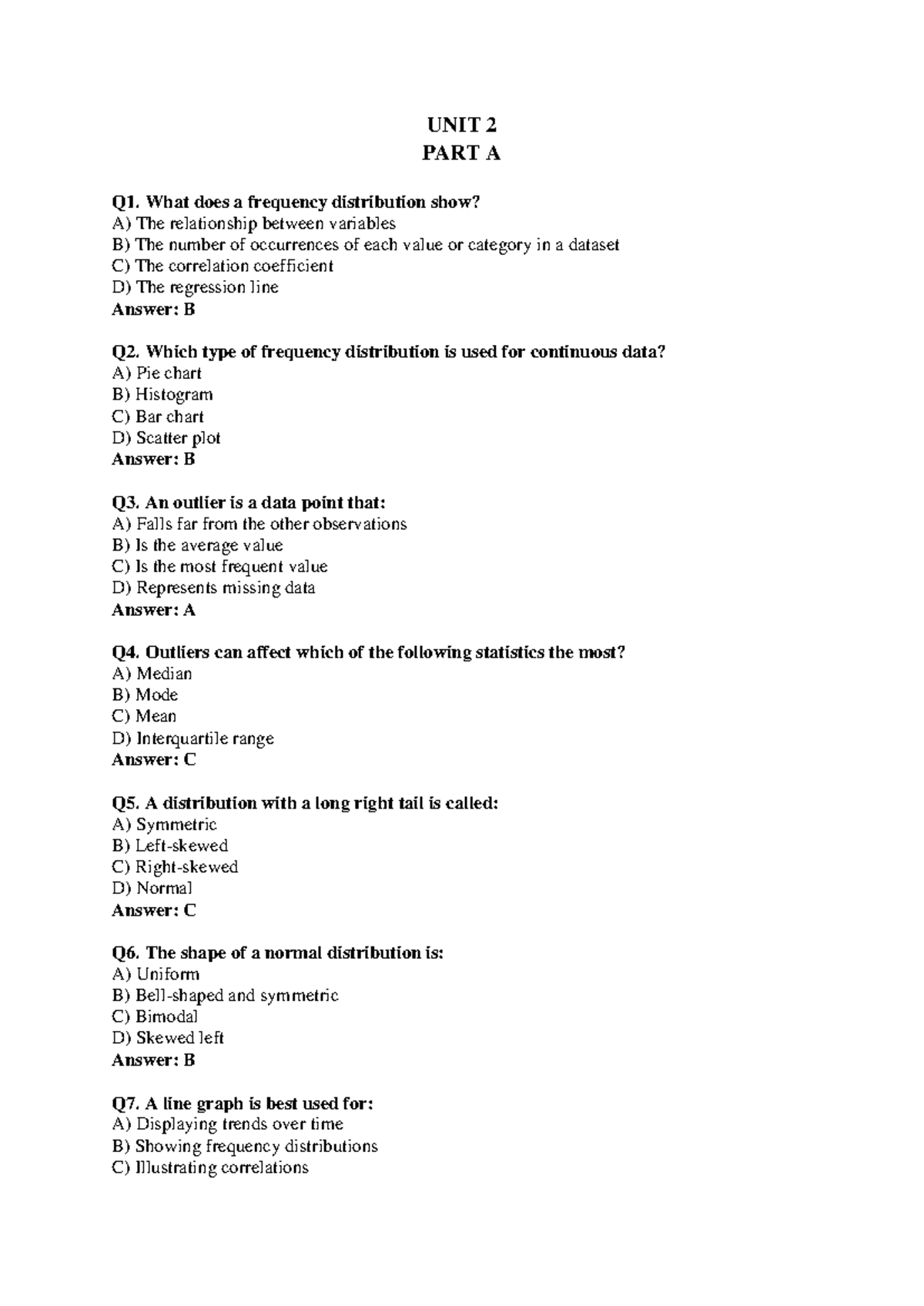 Unit 2 QB - Frequency Distribution & Regression Analysis Questions ...