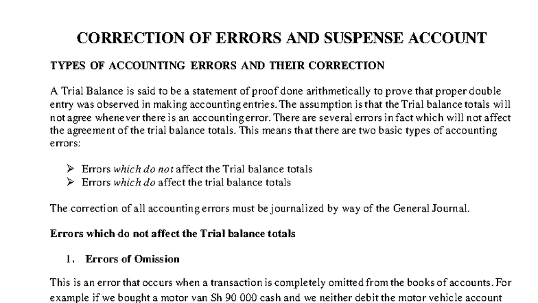 Correction of Errors and Suspense Account: Types and Journal Entries ...
