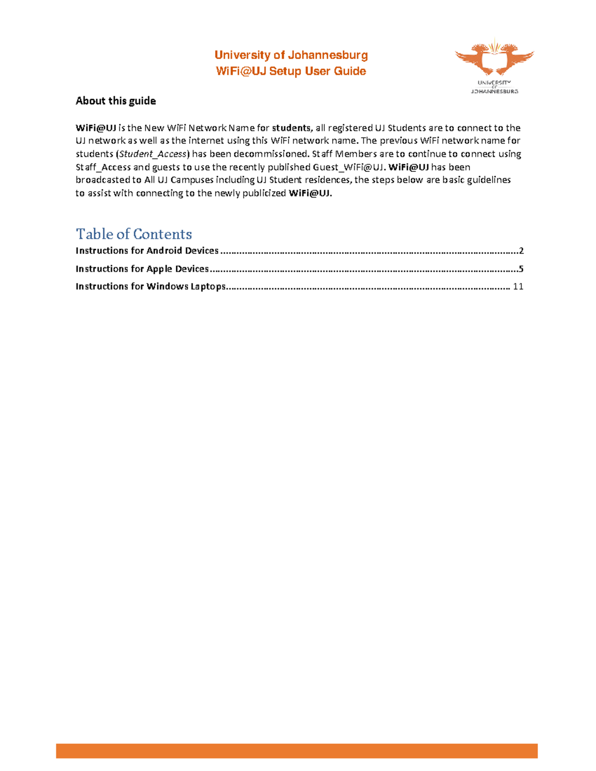 Connecting to WiFi at UJ: User Guide for Students and Staff - Studocu