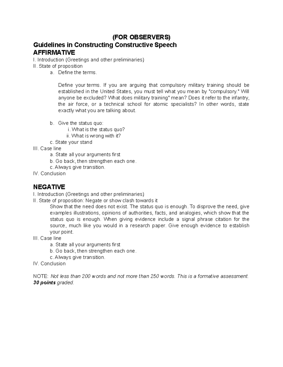 Guidelines for the Debate - (FOR OBSERVERS) Guidelines in Constructing ...