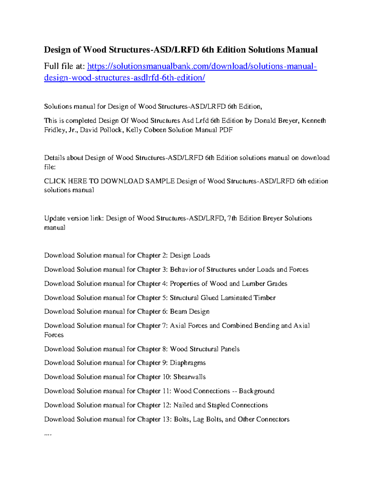 Design of Wood Structures-ASD/LRFD 6th Edition Solutions Manual - Studocu