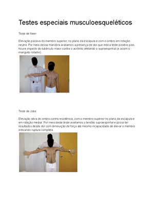 Testes Ortopeì Dicos - • NEER Posição do paciente: Ortostática (em pé ...