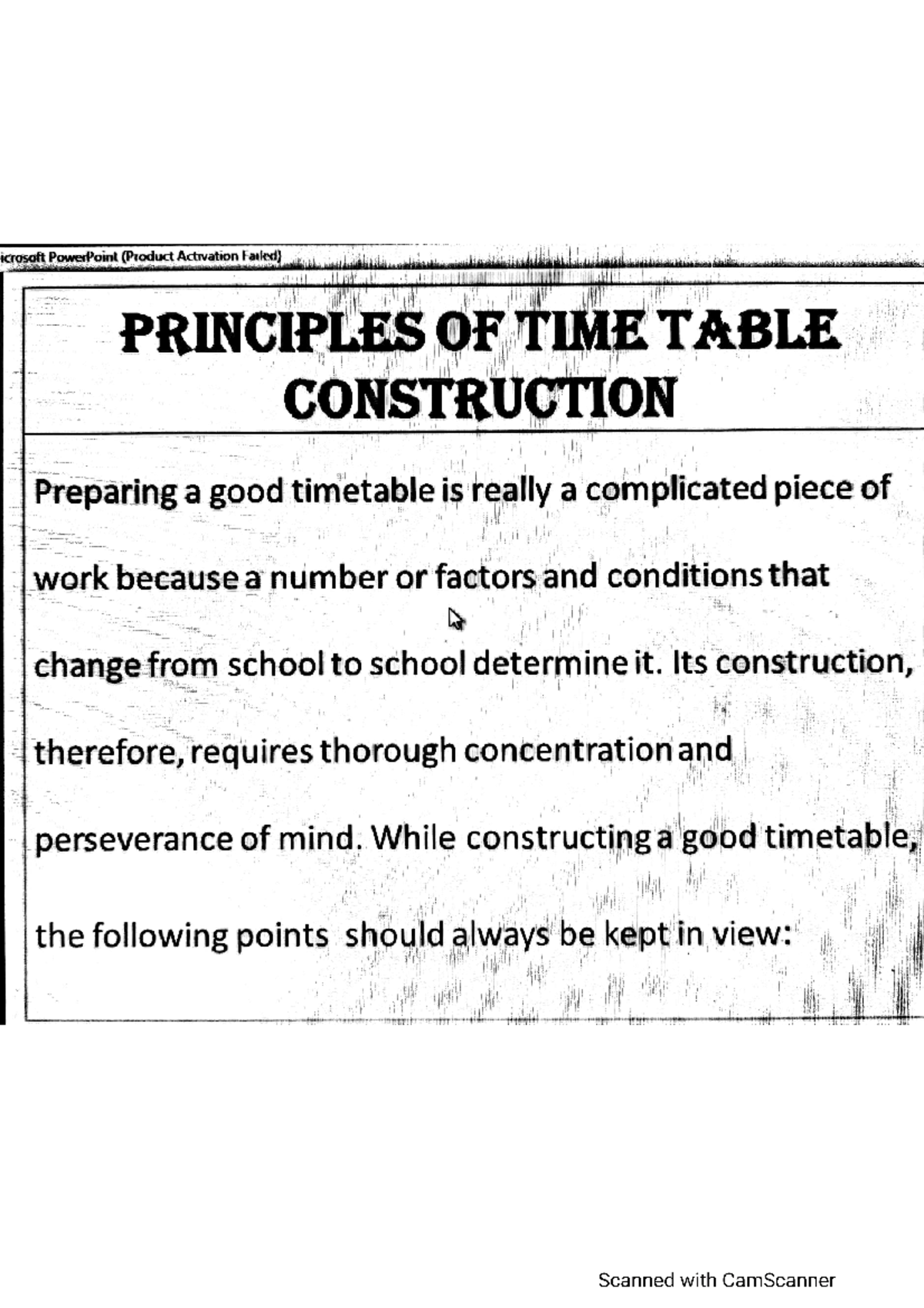 TIME Table principle of - icrosoft PowerPoint (Product Activation ...