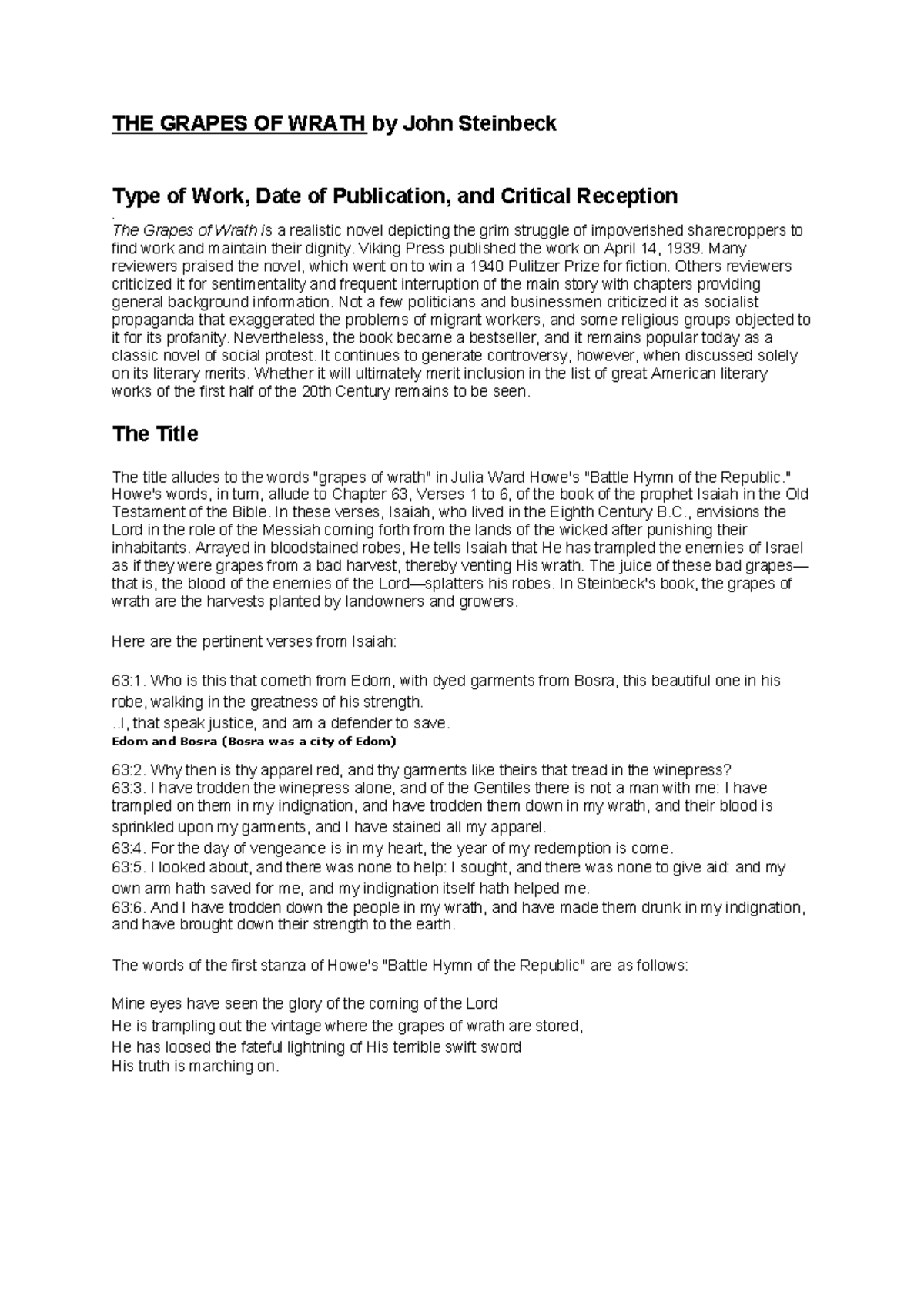 Notes on The Grapes of Wrath (ENG 101) - Analysis & Themes - Studocu