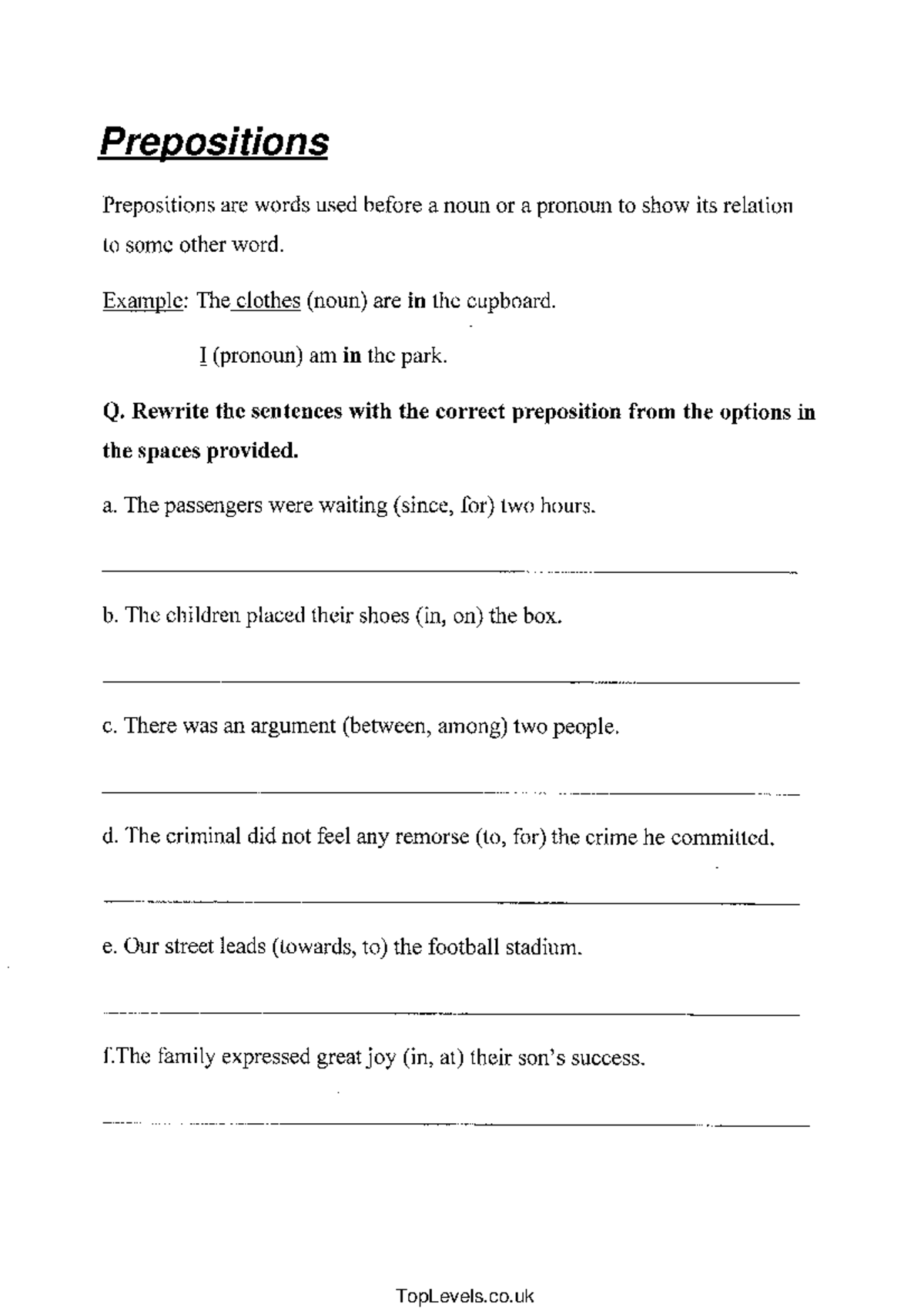 Year-4-Prepositions - Prepositions Prepositions are words used before a ...