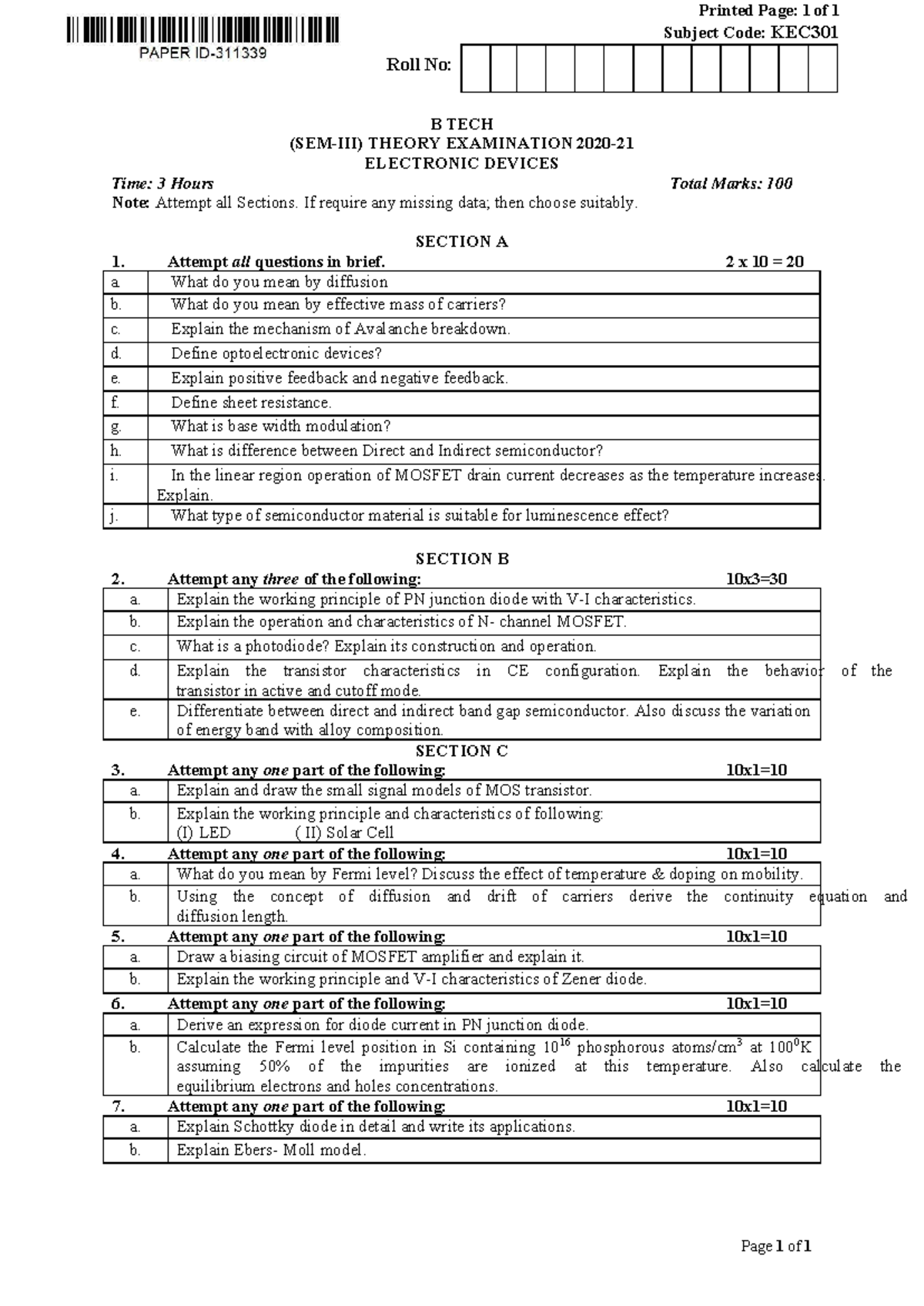B.Tech KEC301 3rd Sem Electronic Devices Theory Exam Notes 2021 - Studocu