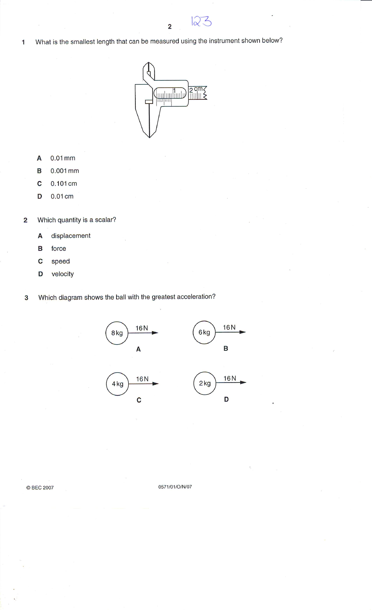 2007 BGCSE Physics - Paper 1 Exam Questions and Answers - Studocu