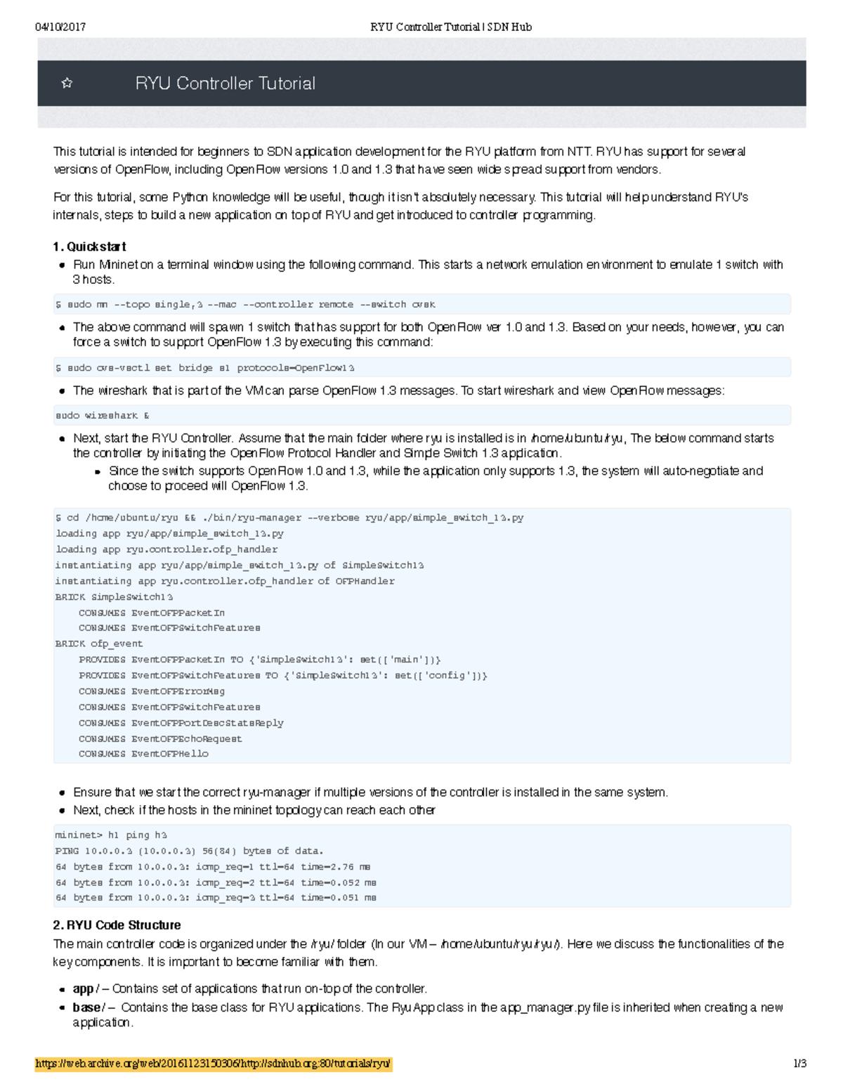 RYU-Controller-Tutorial for Beginners in SDN Application Dev - Studocu