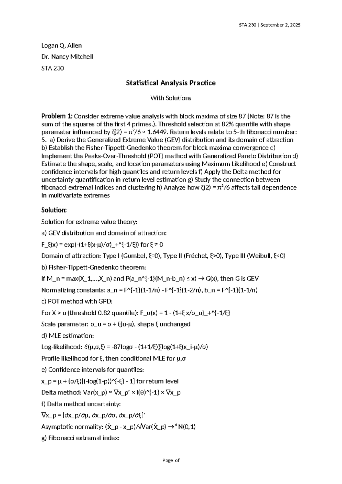 STA 230 Statistical Analysis Practice Problems and Solutions - Studocu