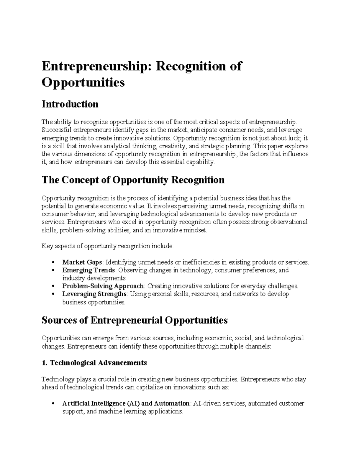 Entrepreneurship (ENT 101): Mastering Opportunity Recognition Skills ...