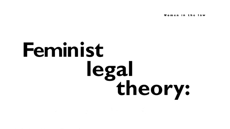Feminist Legal Theory: Insights and Reforms in Law (Course Code: 13 ...