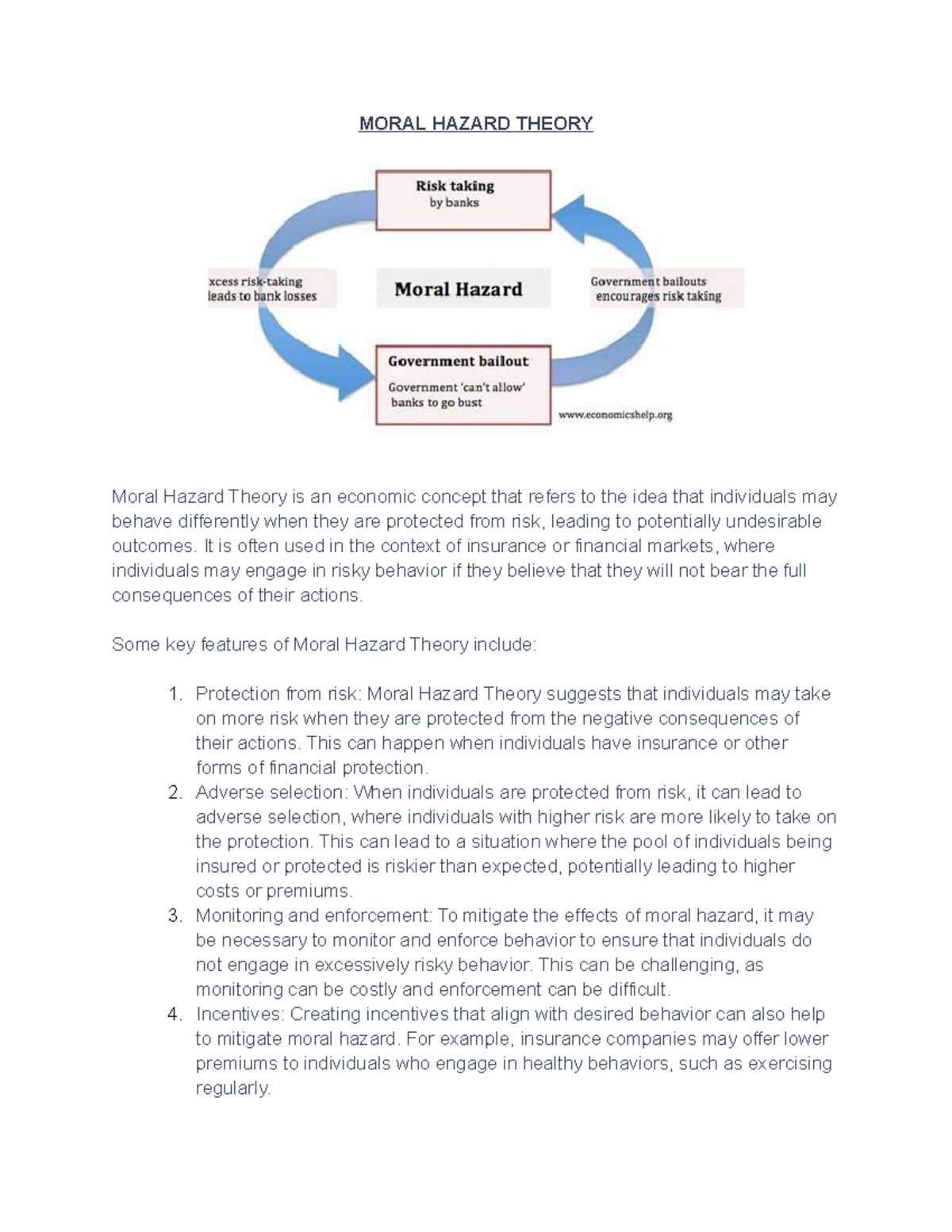 Moral Hazard Theory: Understanding Risk Behavior in Economics - Studocu