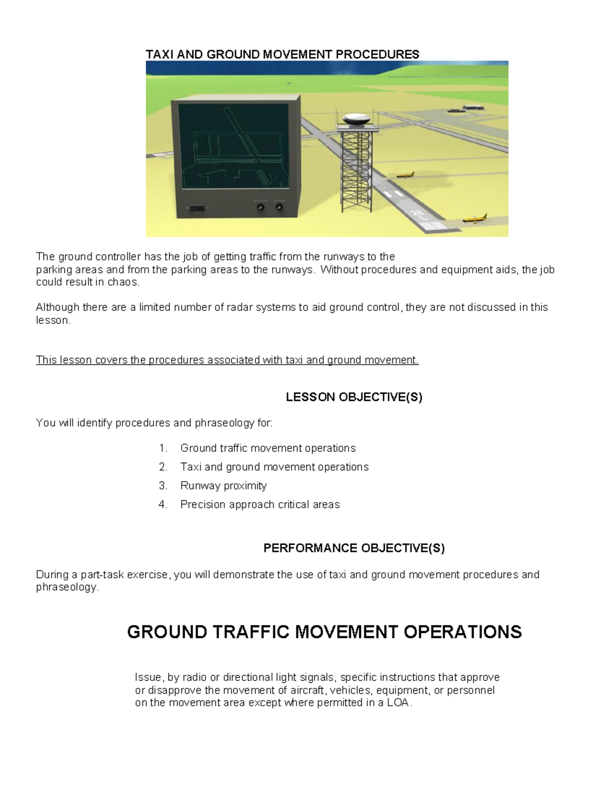 TAXI & GROUND MOVEMENT PROCEDURES FOR ATC LESSON - Studocu