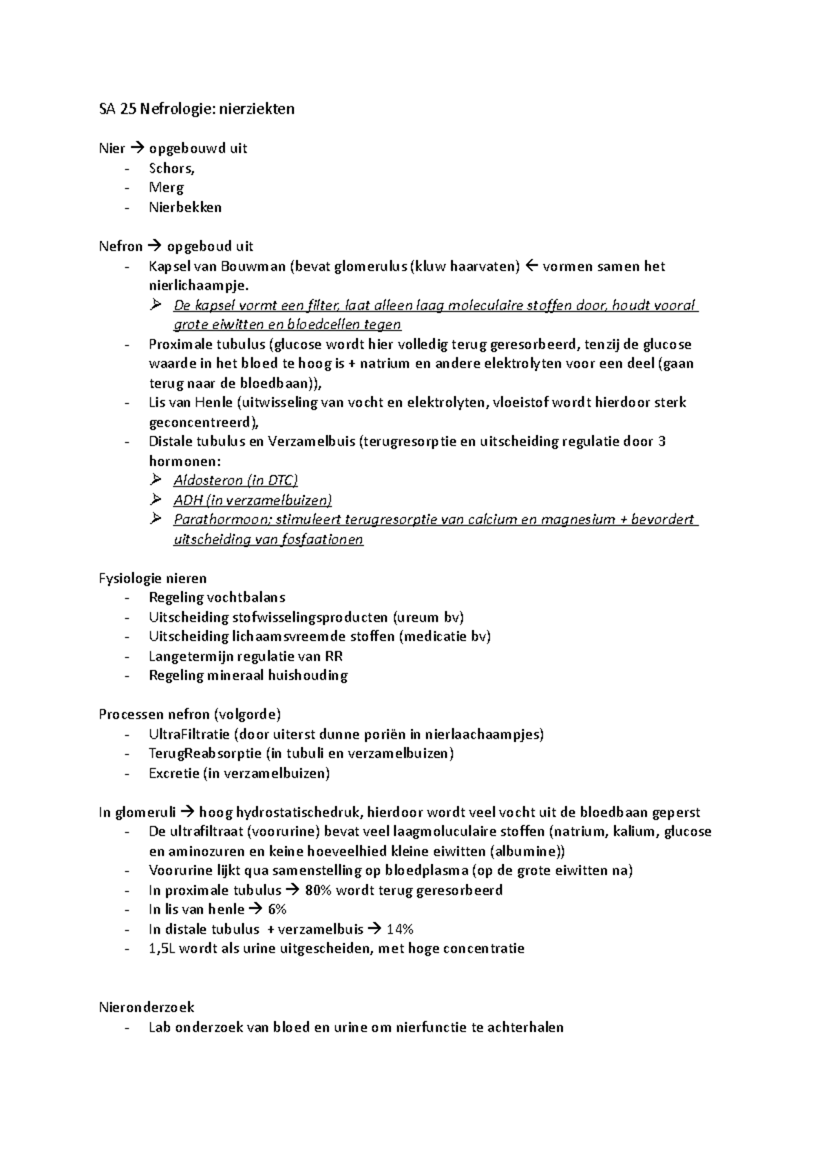 Nefrologie SA 25: Samenvatting van Nierziekten en Onderzoeken - Studeersnel