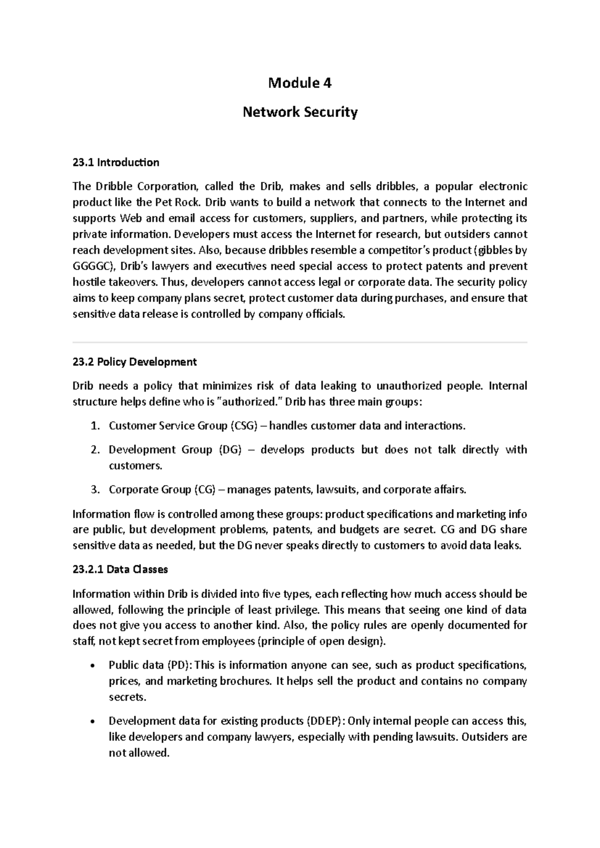 Module 4 Network Security: Policies and Infrastructure Overview - Studocu