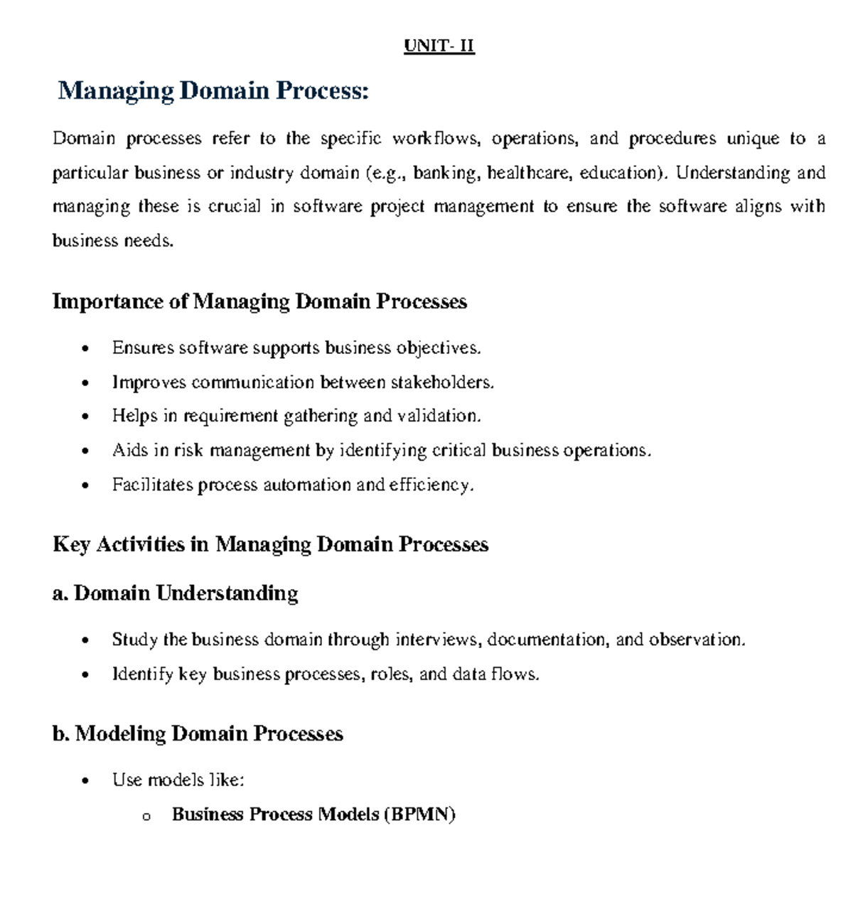 Unit 2 SPM: Managing Domain Processes in Software Project Management ...
