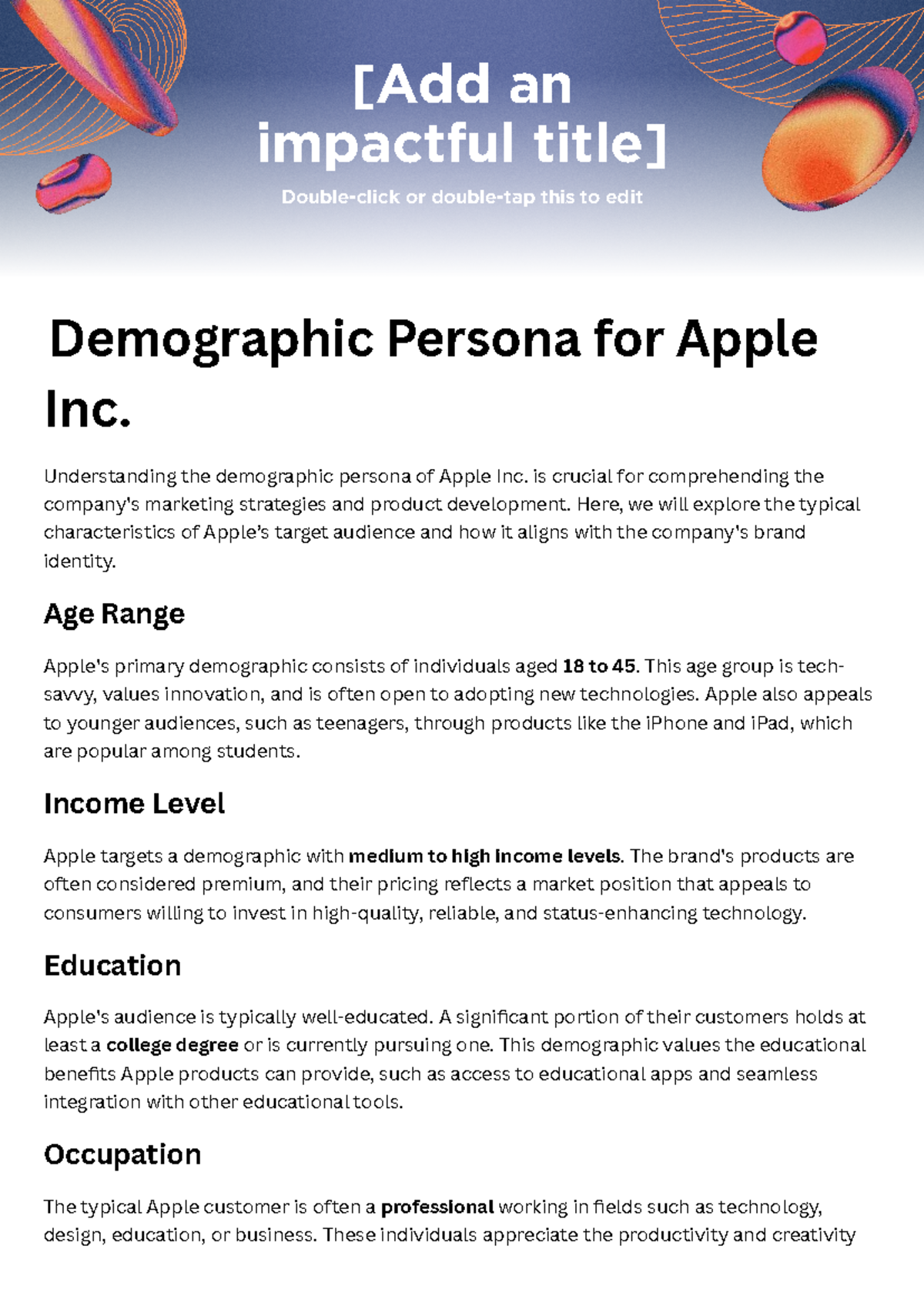 Demographic Persona for Apple Inc - Double-click or double-tap this to ...