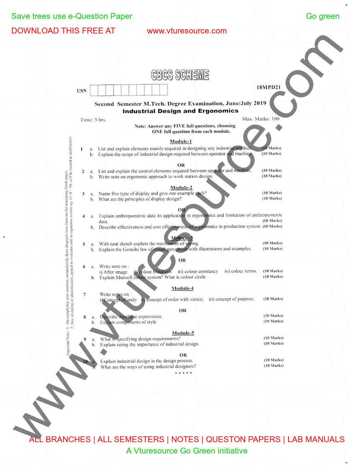 Industrial Design and Ergonomics - 18MPD21 - 2nd Sem Exam QP - Studocu