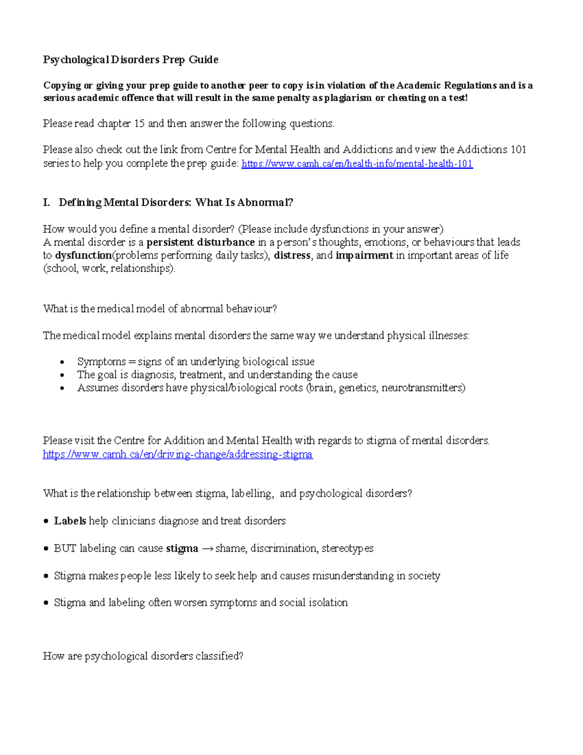 Psychological Disorders Prep Guide - Studocu
