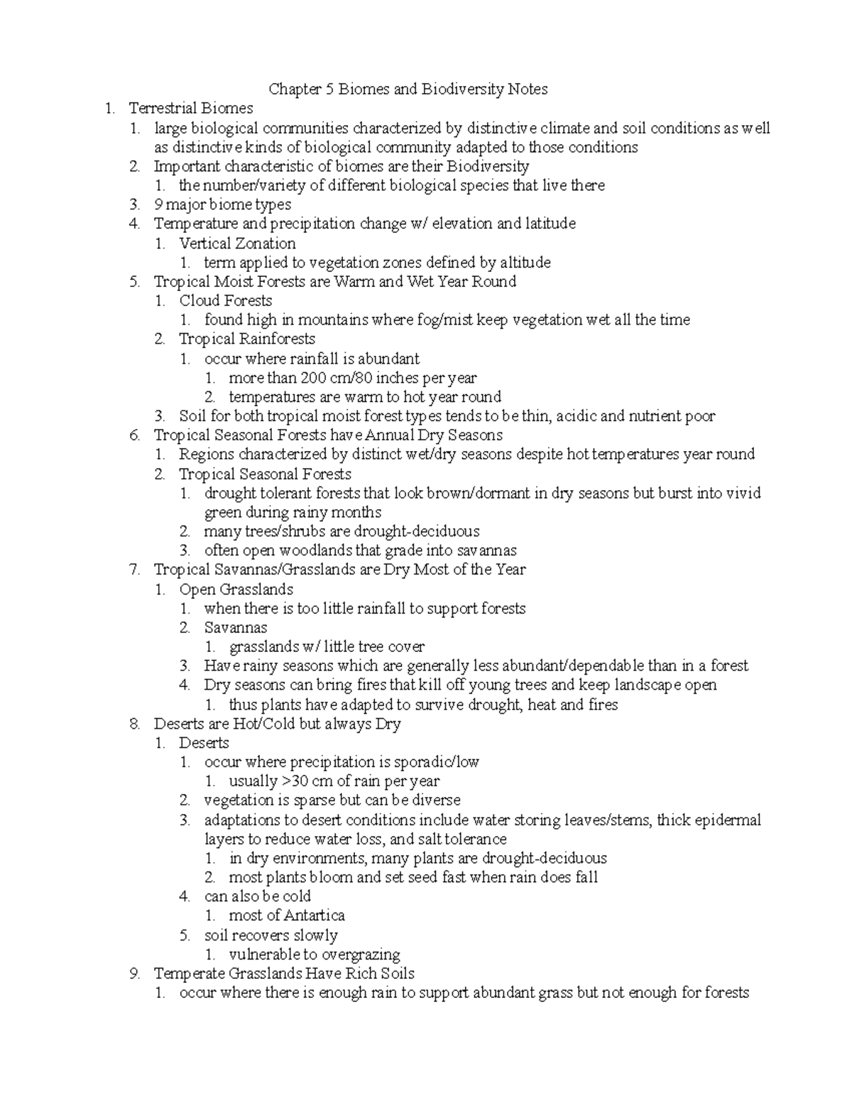 Chapter 5: Biomes and Biodiversity Study Notes (EF 101) - Studocu