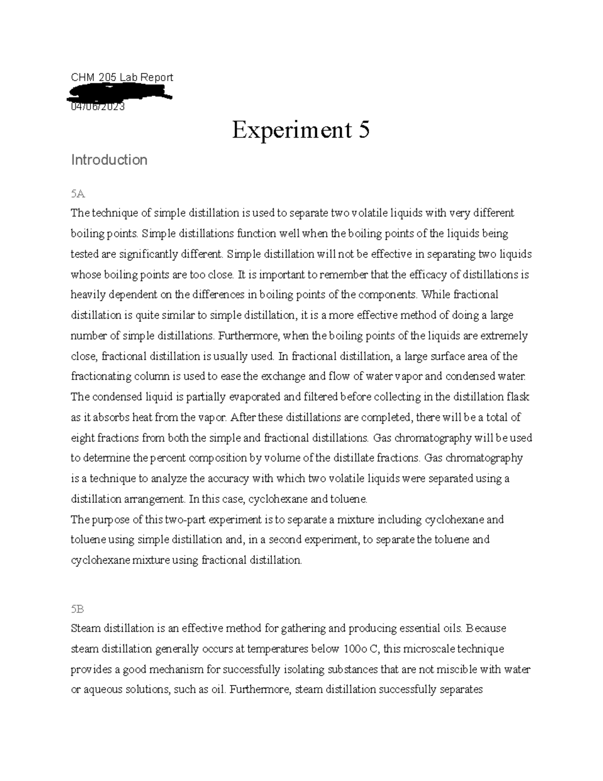 Expt 5 Report CHM 205 - CHM 205 Lab Report Christina Francois 04/06/ Experiment 5 Introduction ...