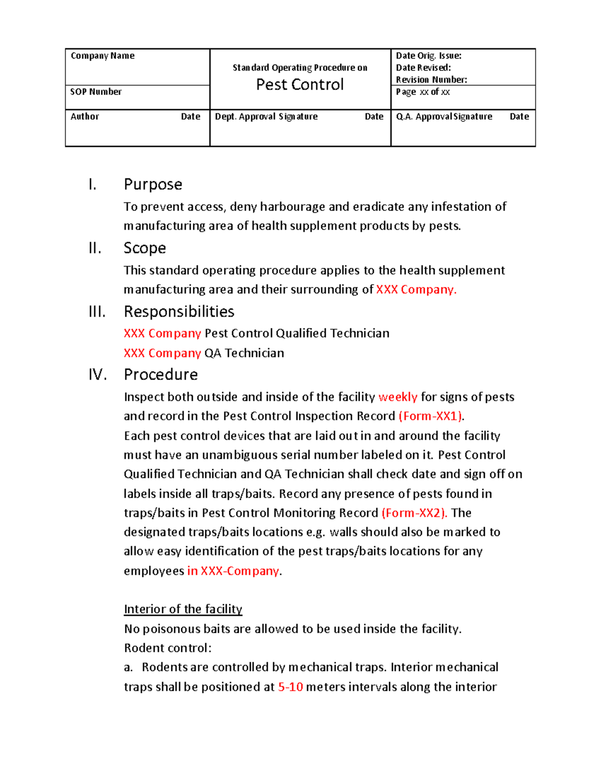Chapter 4 Annex 7 - Sample SOP for Pest Control in Health Supplements ...