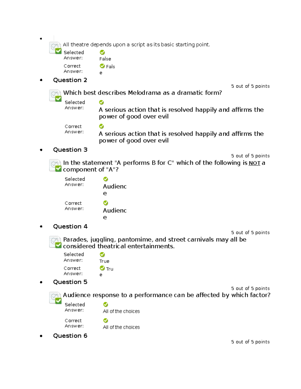 Theatre 101 - Quiz 1 Review and Answers - Studocu