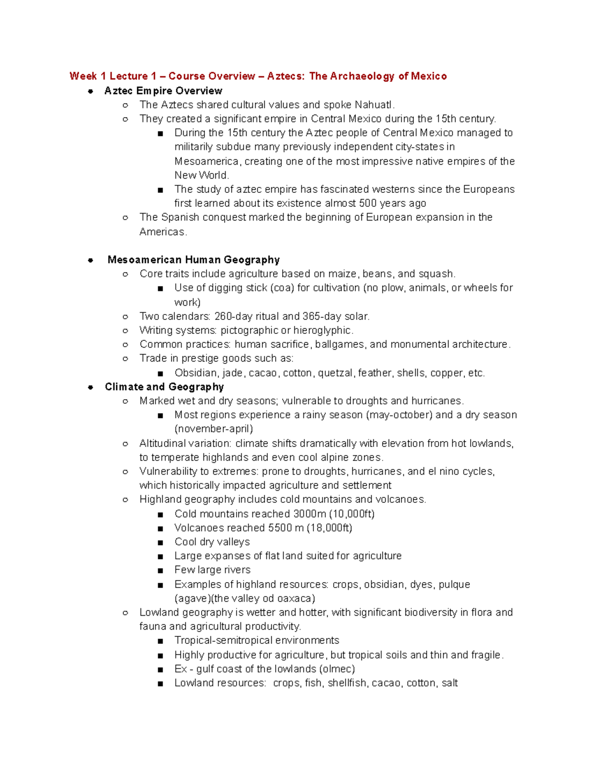 Final Exam Study Guide: The Aztec Empire & Mesoamerican Civ. - Studocu