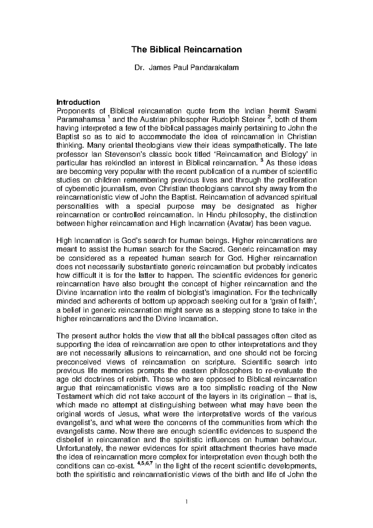 Biblical Reincarnation: Insights from Dr. James P. Pandarakalam - Studocu