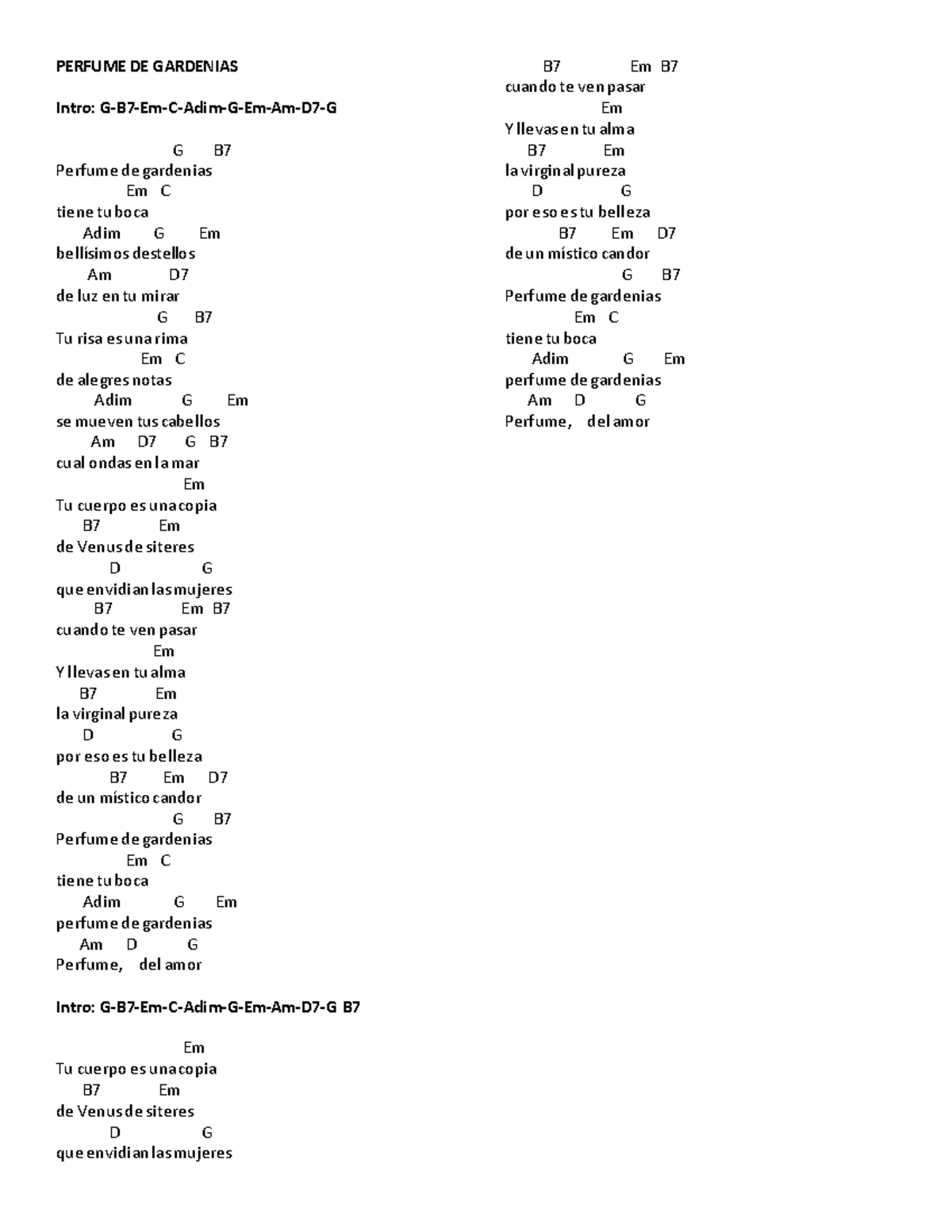 Perfume DE Gardenias - Acordes - PERFUME DE GARDENIAS Intro: G-B7-Em-C ...