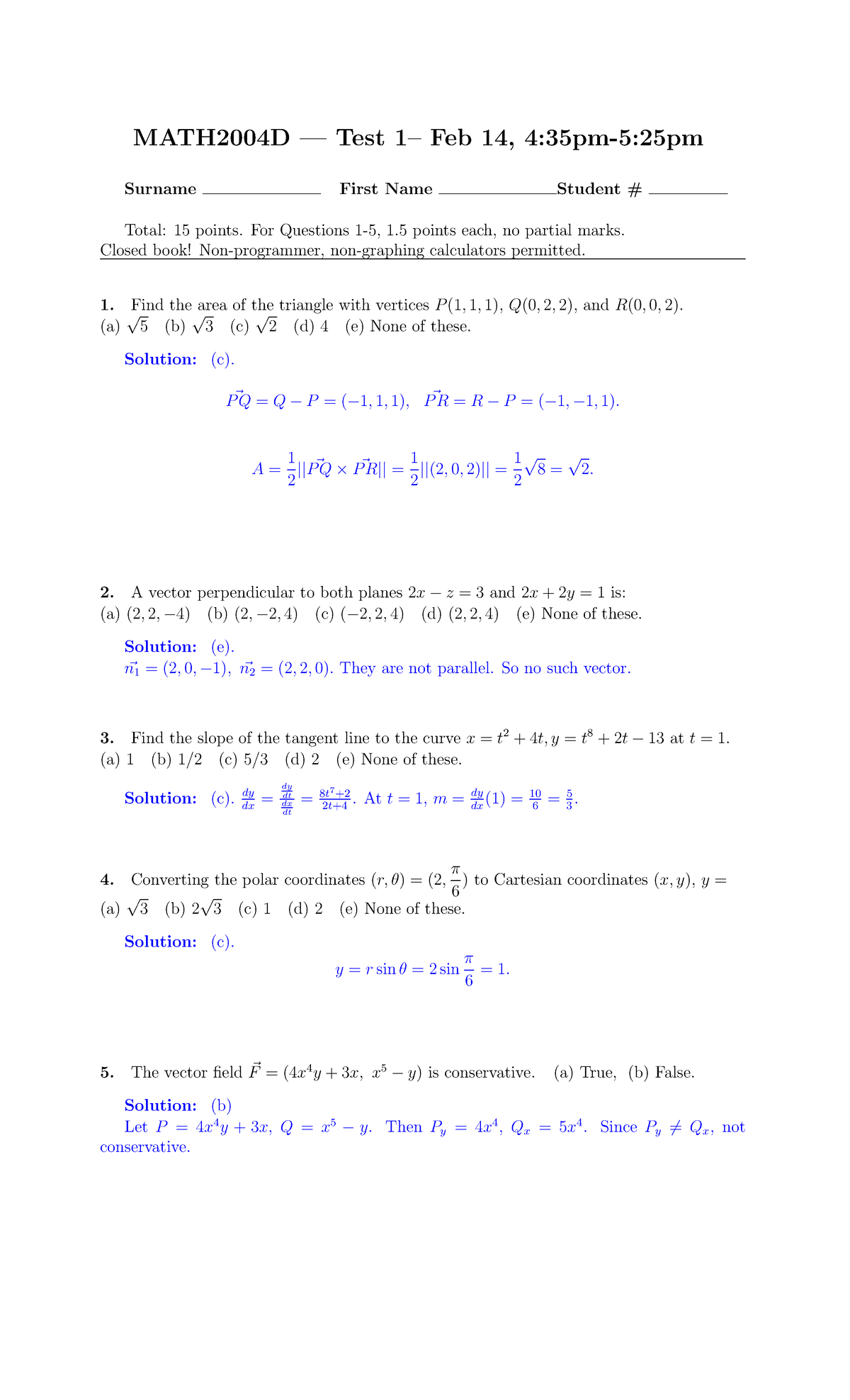MATH2004D W25 Test 1 Solutions and Answers - Studocu