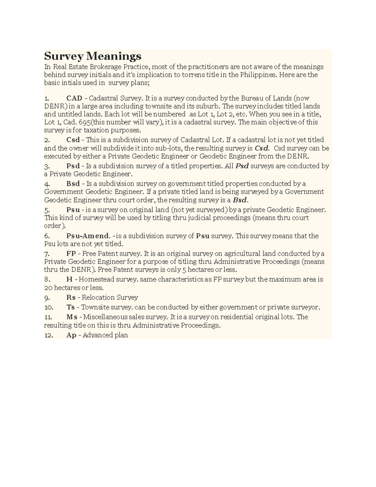 Understanding Survey Meanings in Real Estate Brokerage (RE 101) - Studocu