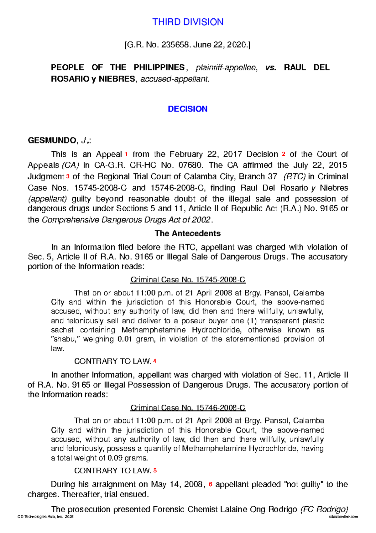 People v. Del Rosario y Niebres: Appeal Decision on Drug Charges - Studocu