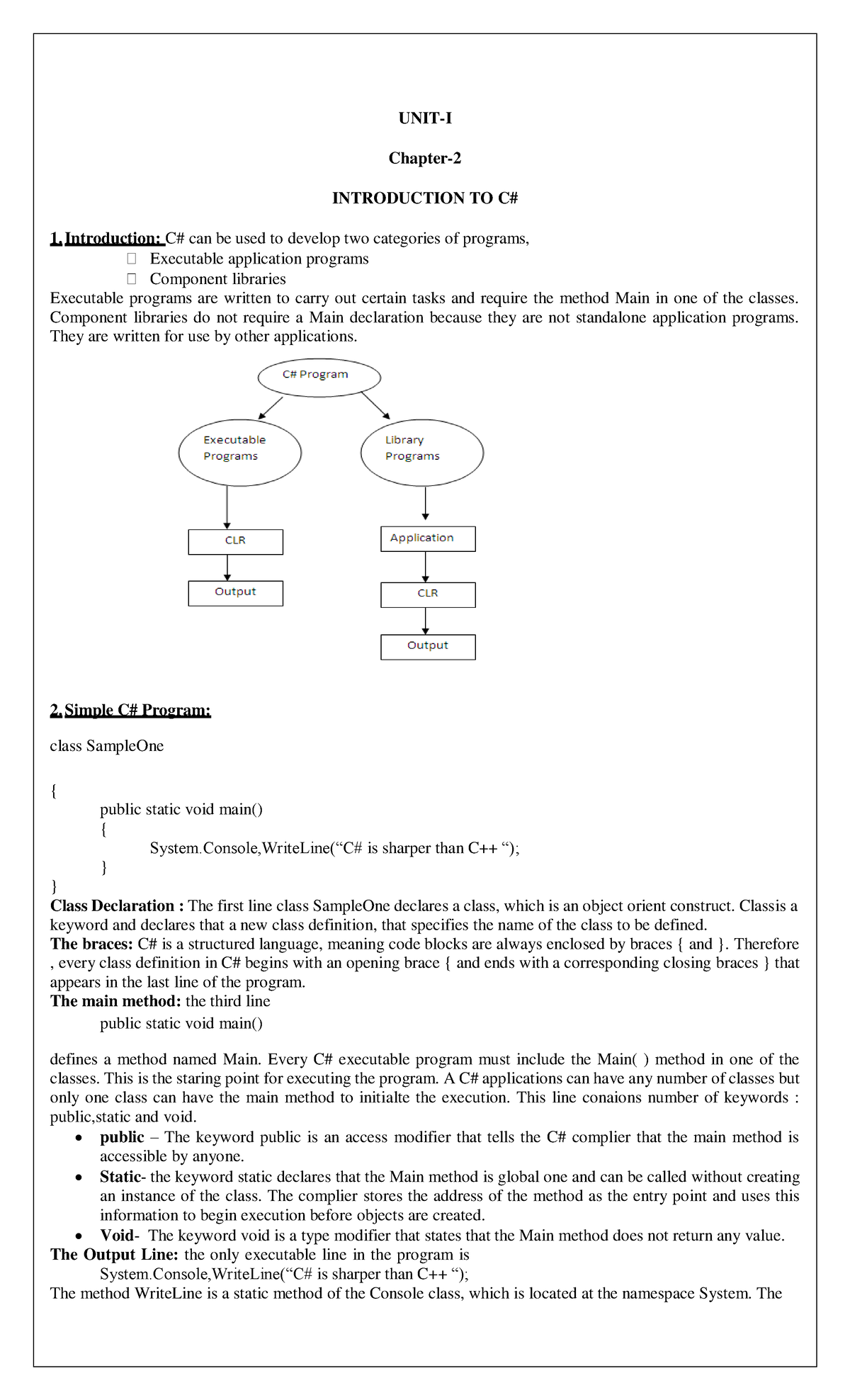 C# Programming Concepts: Comprehensive Unit-I Notes - Studocu