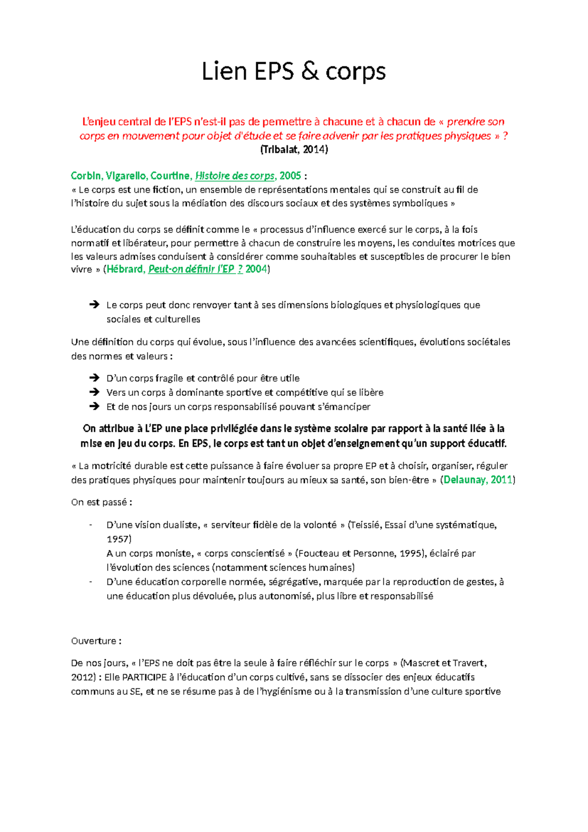 Évolution de la Notion de Corps en EPS : Analyse Historique et ...