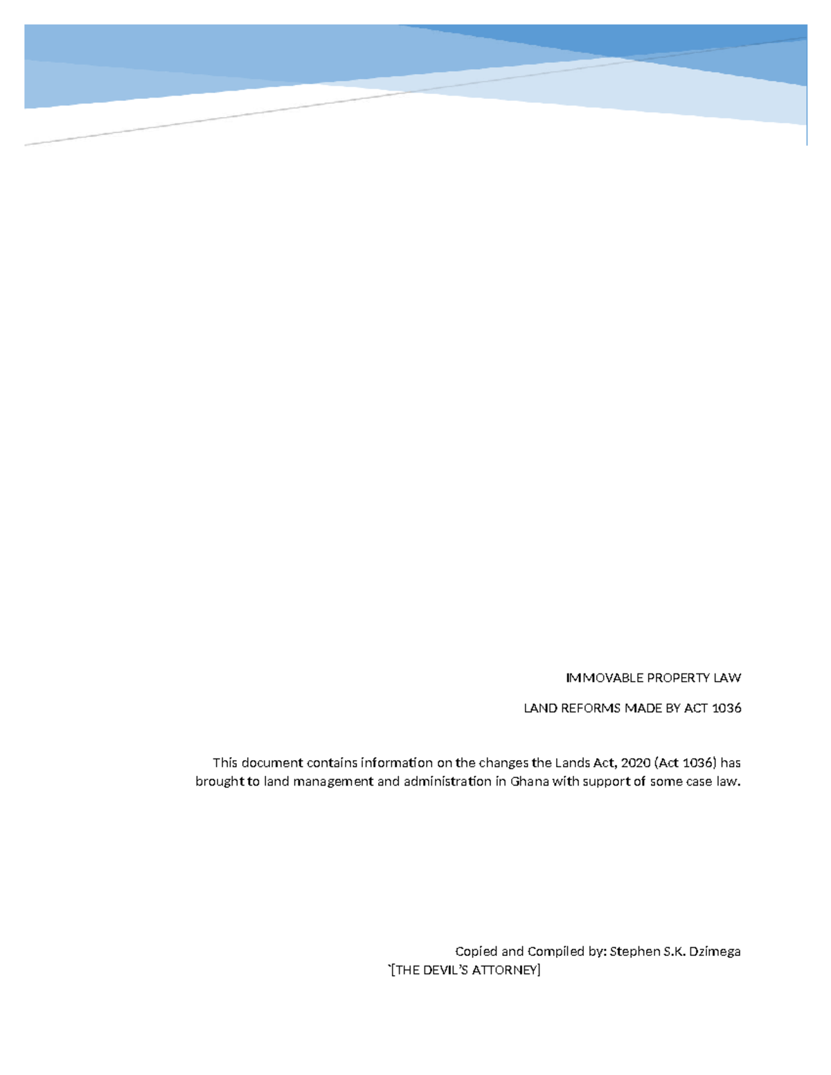 LAND REFORMS UNDER ACT 1036: A COMPREHENSIVE OVERVIEW - Studocu
