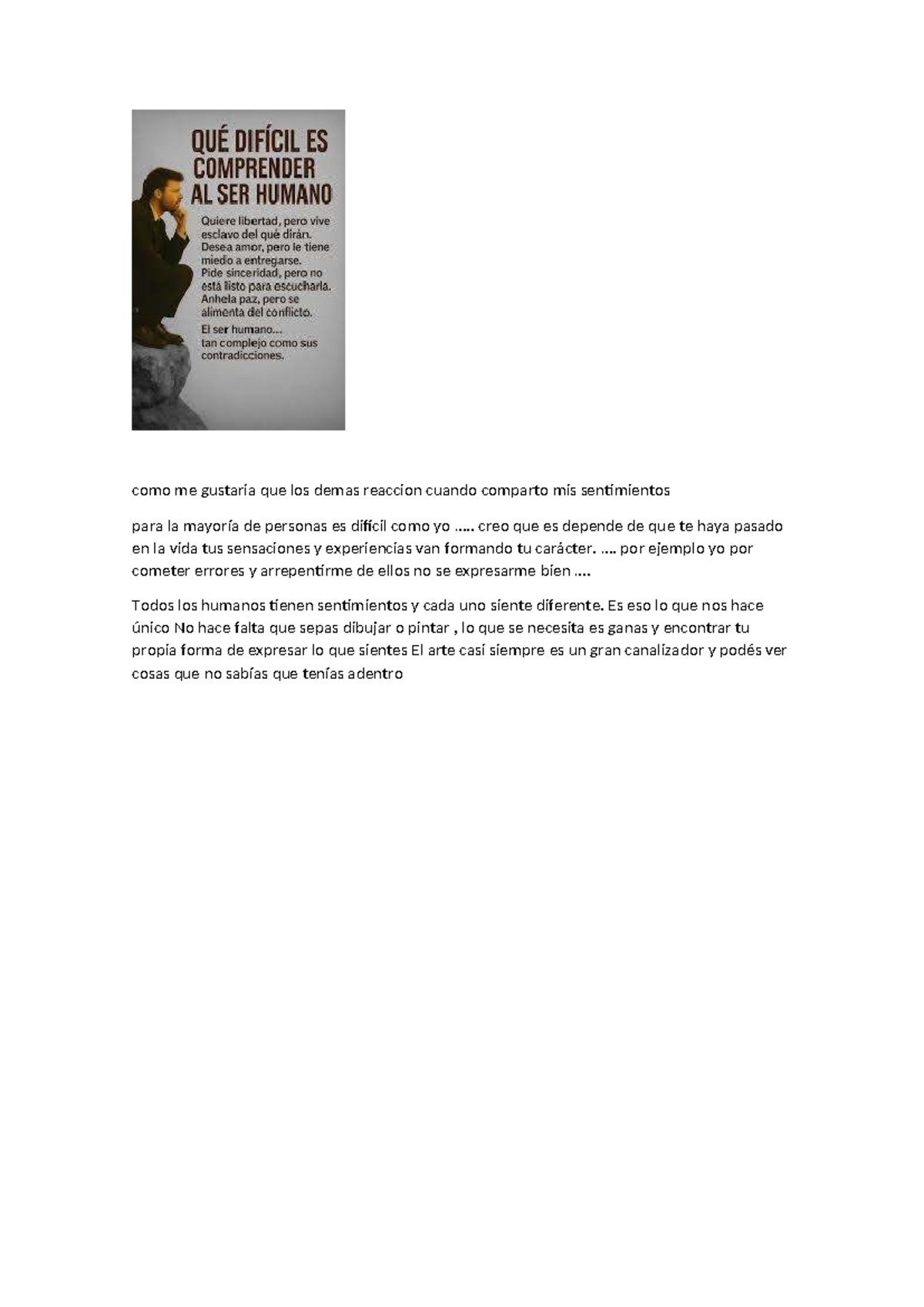 Reflexión y Análisis sobre la Expresión de Sentimientos - Studocu