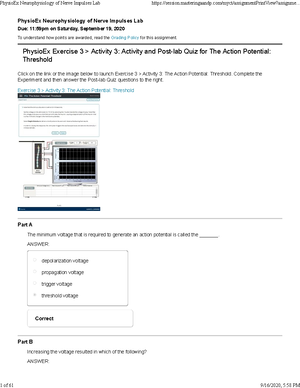 Physio Ex Cardiovascular Physiology Lab - PhysioEx Cardiovascular Physiology Lab Due: 11:59pm on ...