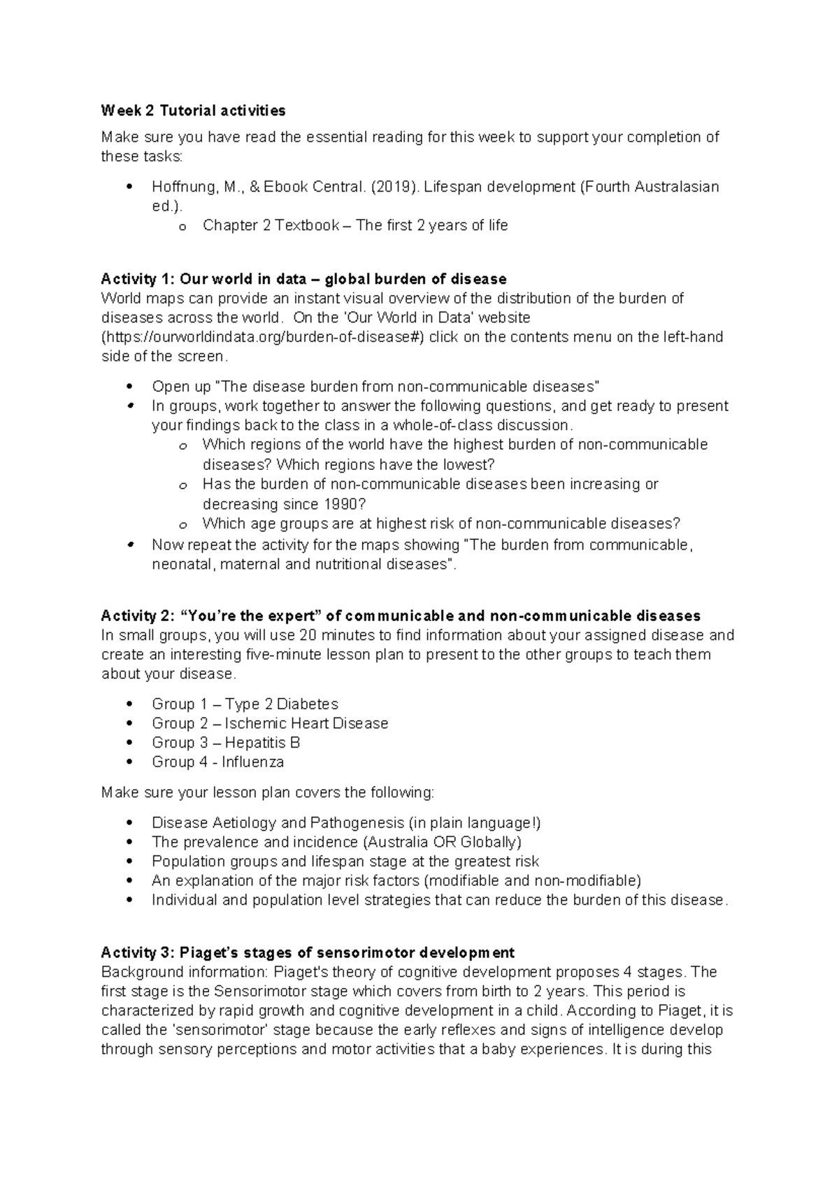 Week 2 Tutorial Activities: Lifespan Development Focus - Studocu