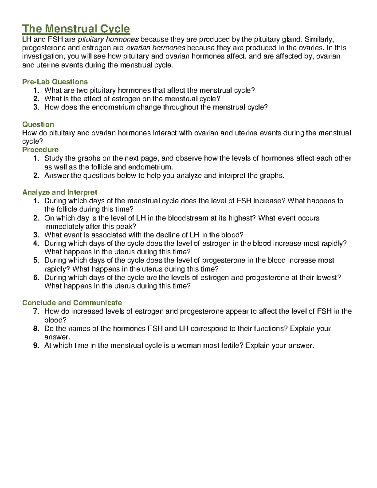 The Menstrual Cycle Lab: Hormonal Interactions and Effects - Studocu