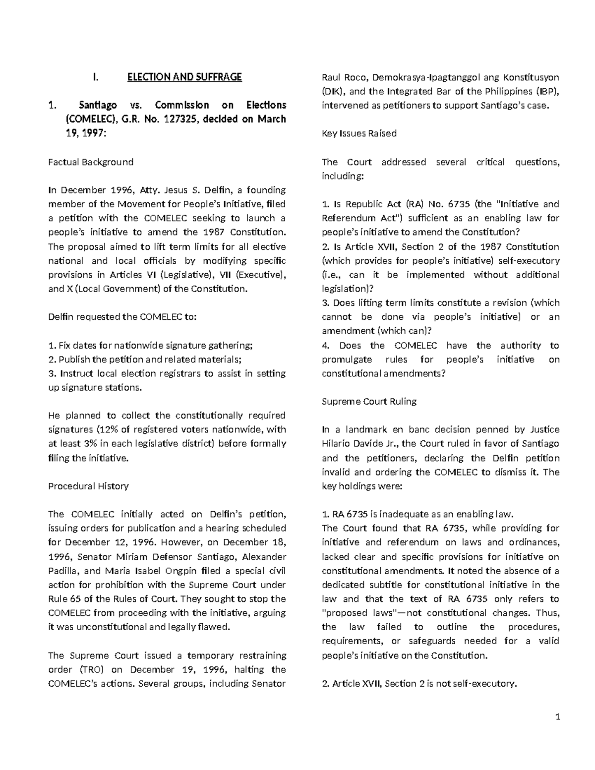 Election Law Reviewer: Case Digests on Key Supreme Court Rulings - Studocu