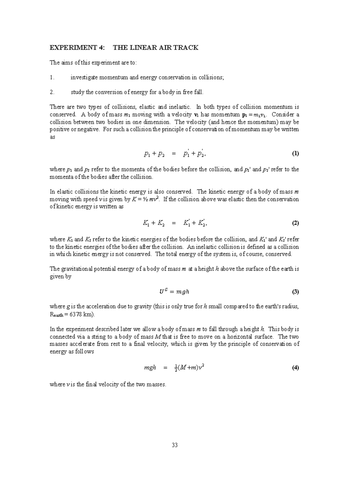 EXP04 - Linear Air Track Manual - EXPERIMENT 4: THE LINEAR AIR TRACK ...